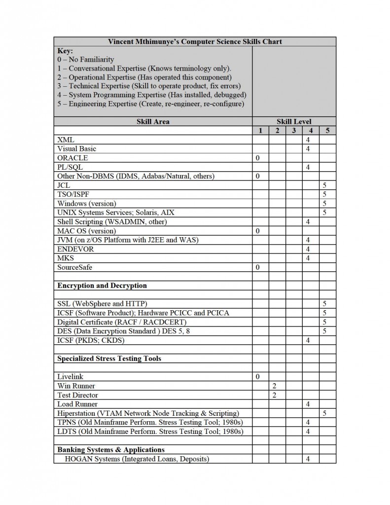 Vincent Resume Skills Matrix